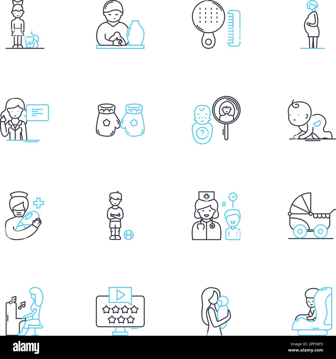 Newborn linear icons set. Precious, Fragile, Innocent, Sweet, Miracle ...