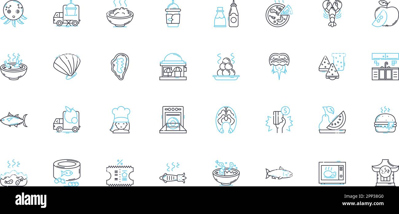 Feast linear icons set. Abundance, Banquet, Celebration, Cornucopia ...