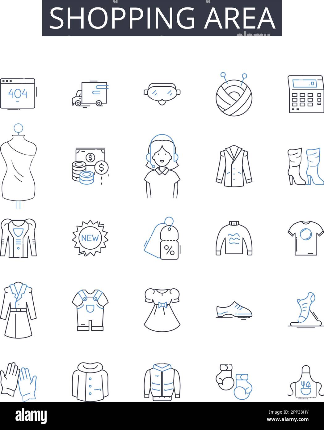Shopping area line icons collection. Retail district, Commercial z ...