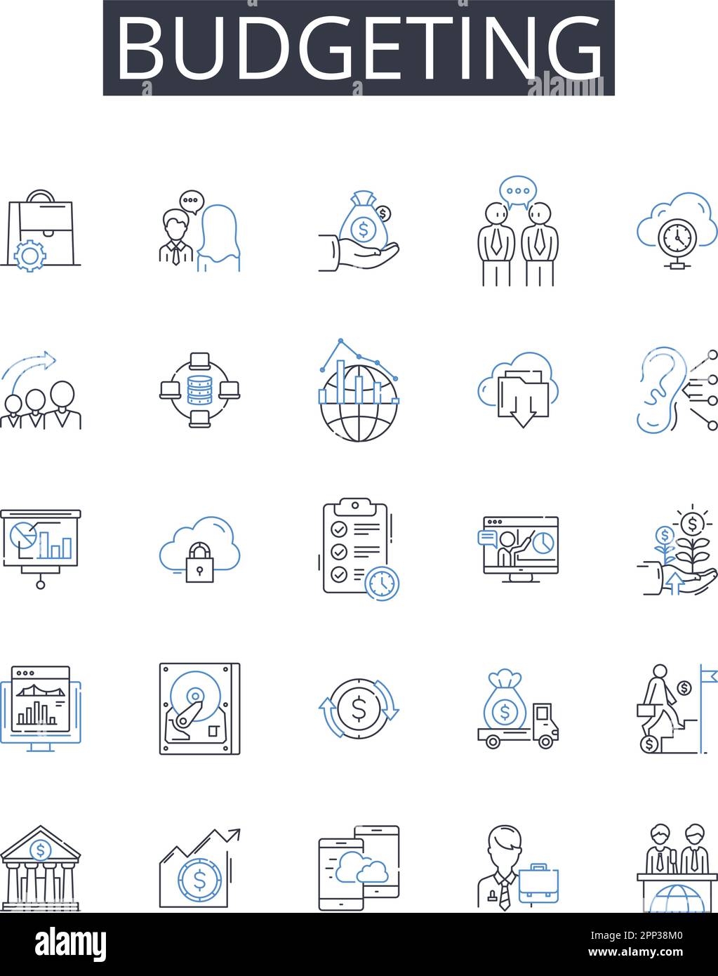 Budgeting line icons collection. Accounting, Financing, Saving ...