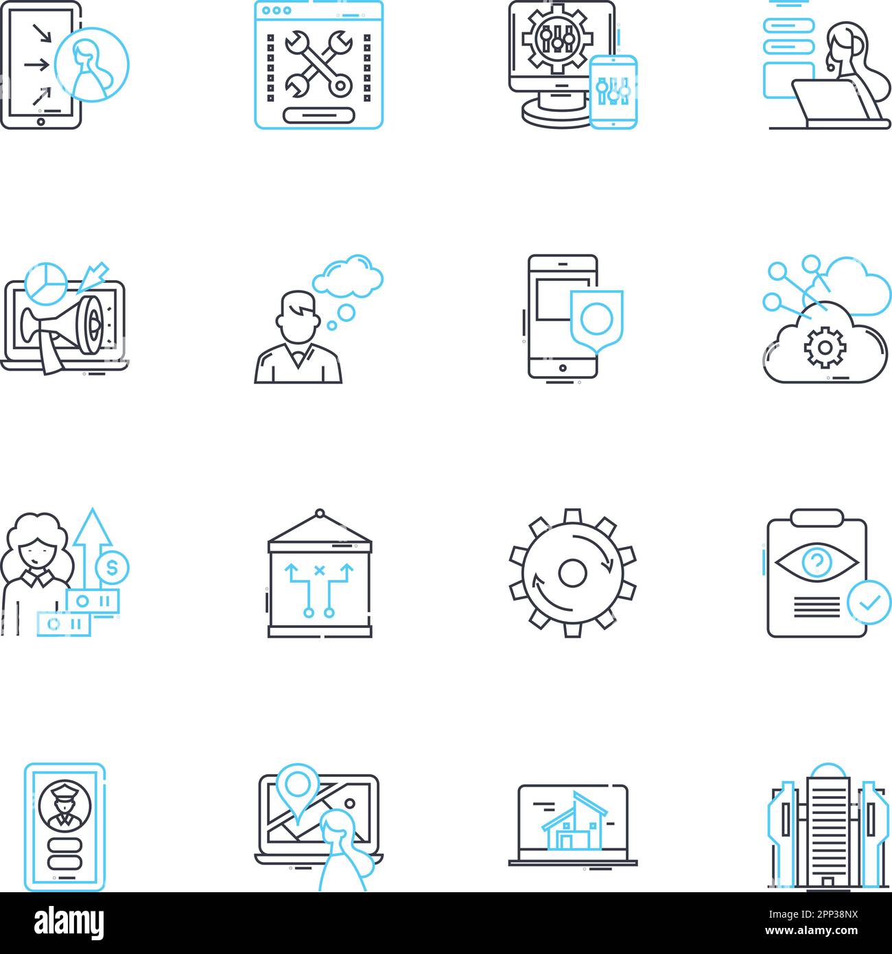 Social advertising linear icons set. Engagement, Targeting, Impressions ...