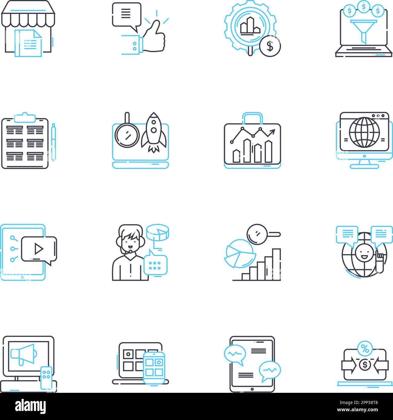 Content campaign linear icons set. Strategy, Messaging, Promotion ...
