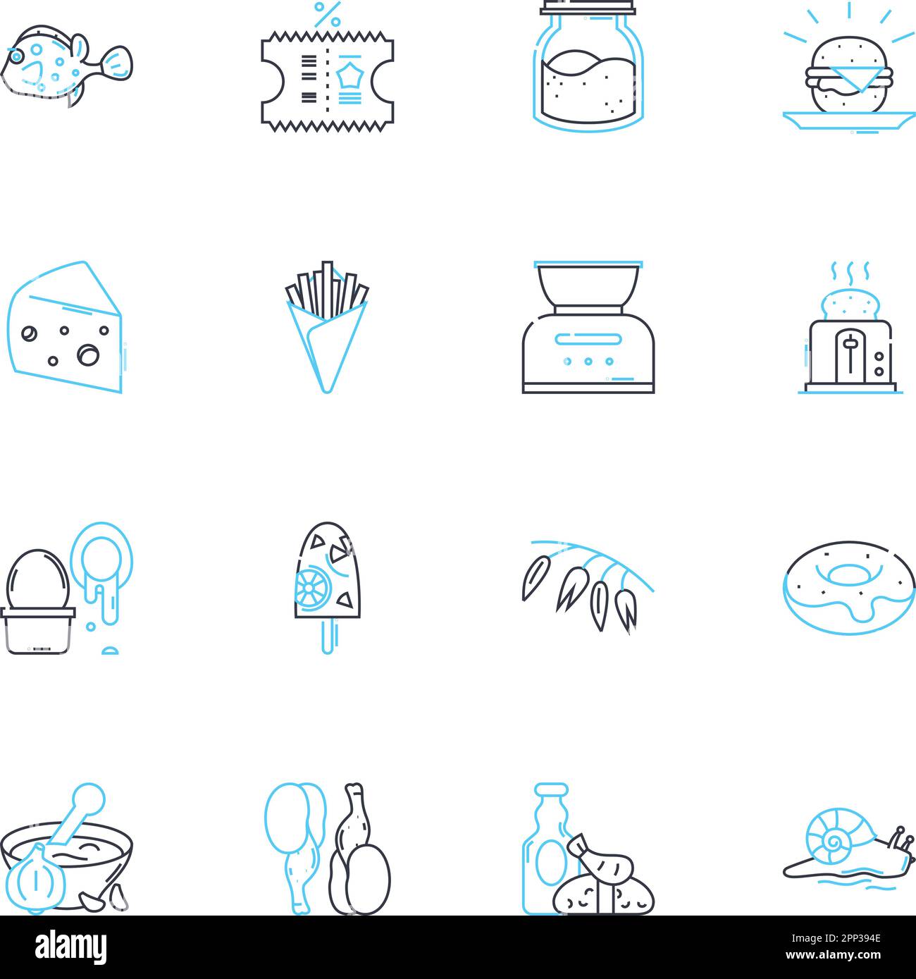 Cookware linear icons set. Skillet, Pan, Pot, Dutch oven, Wok, Roaster ...