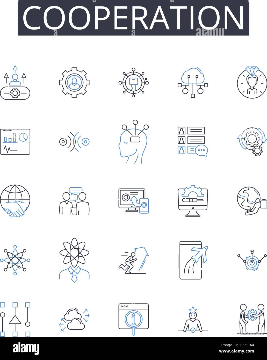 Cooperation Line Icons Collection Assistance Collaboration