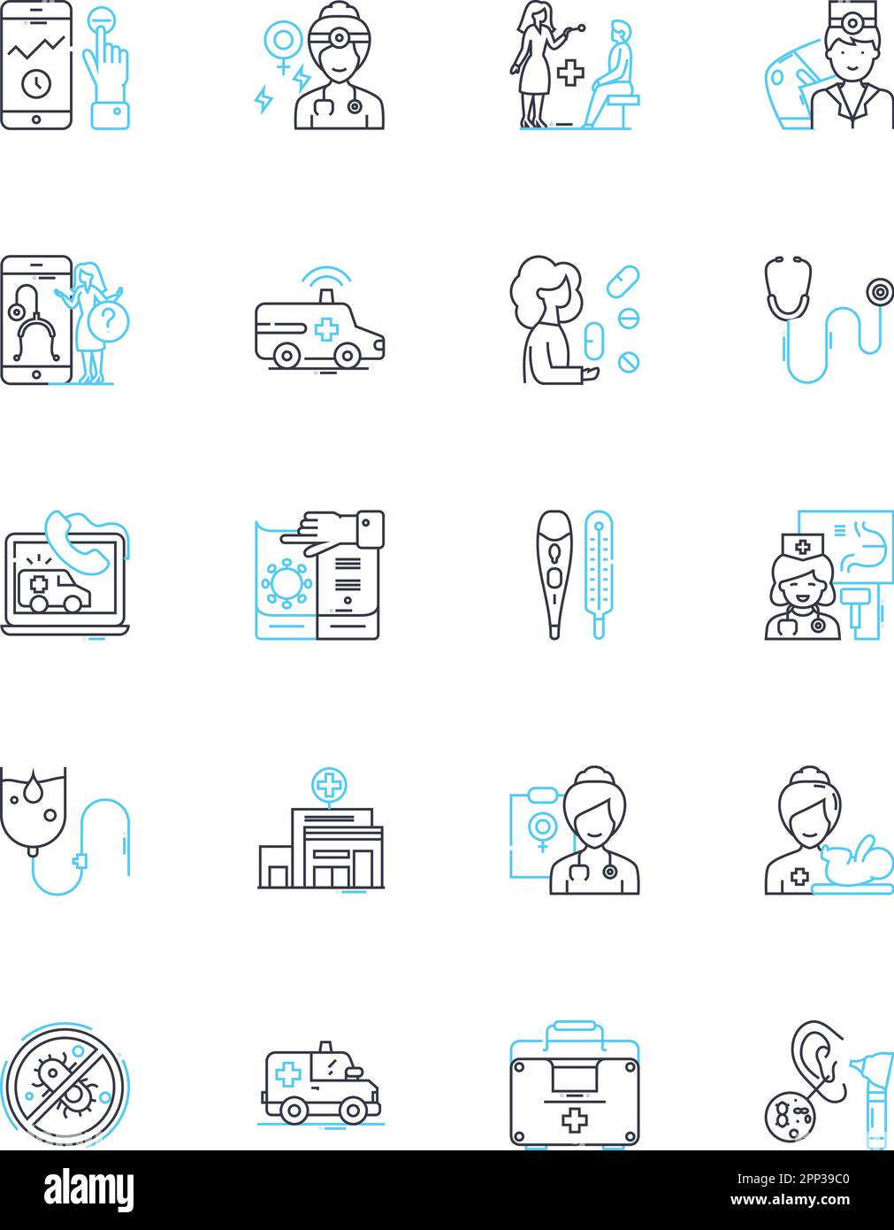 Medical Clinic Linear Icons Set Diagnosis Treatment Health Wellness