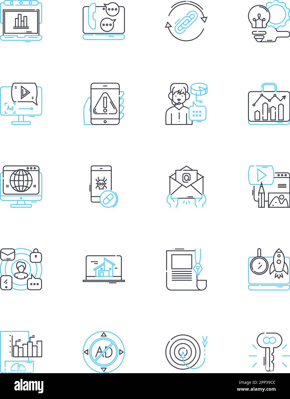 Brand promotion linear icons set. Awareness, Engagement, Exposure ...