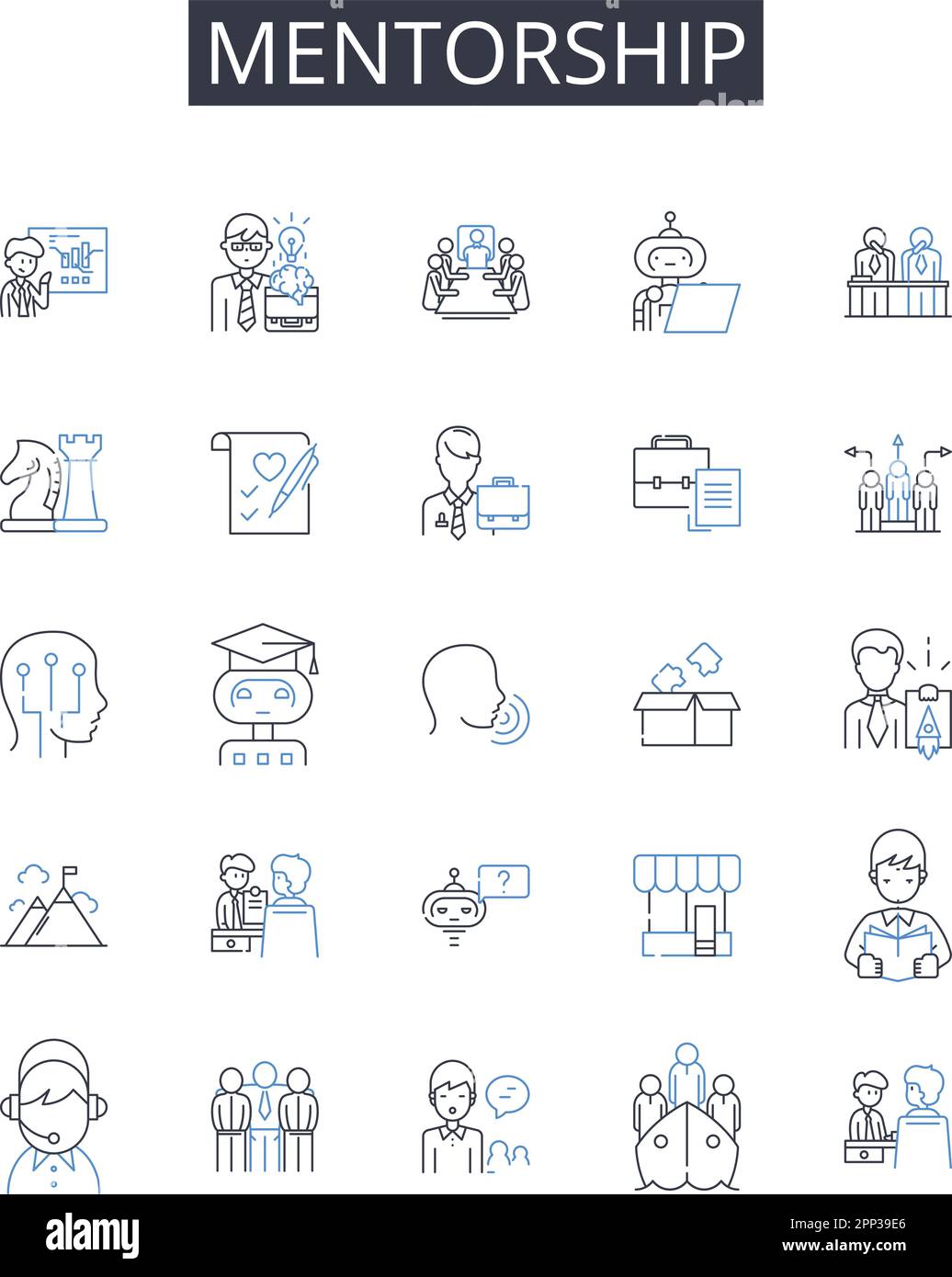 Mentorship Line Icons Collection Apprenticeship Coaching Guidance