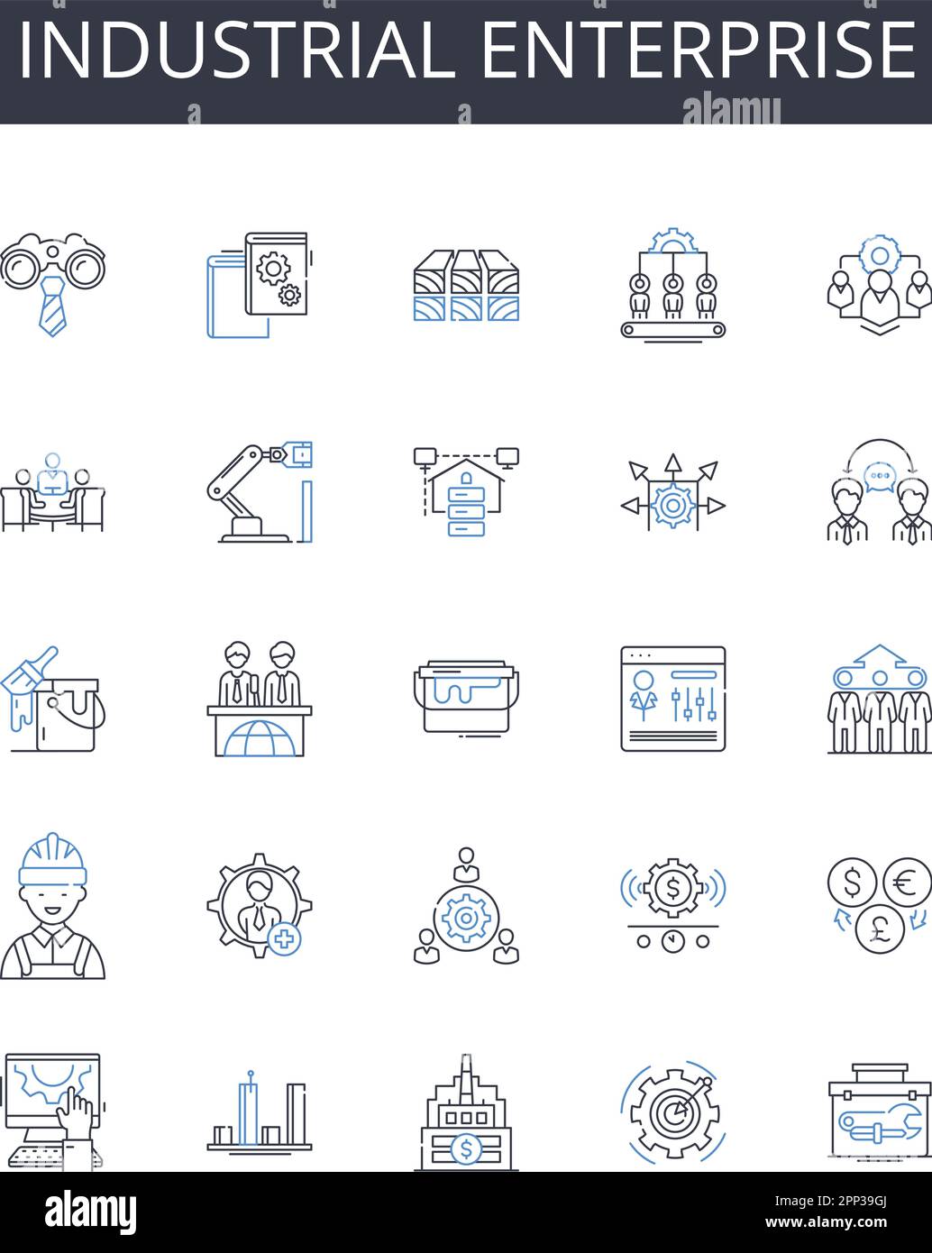 Industrial enterprise line icons collection. Commercial business ...