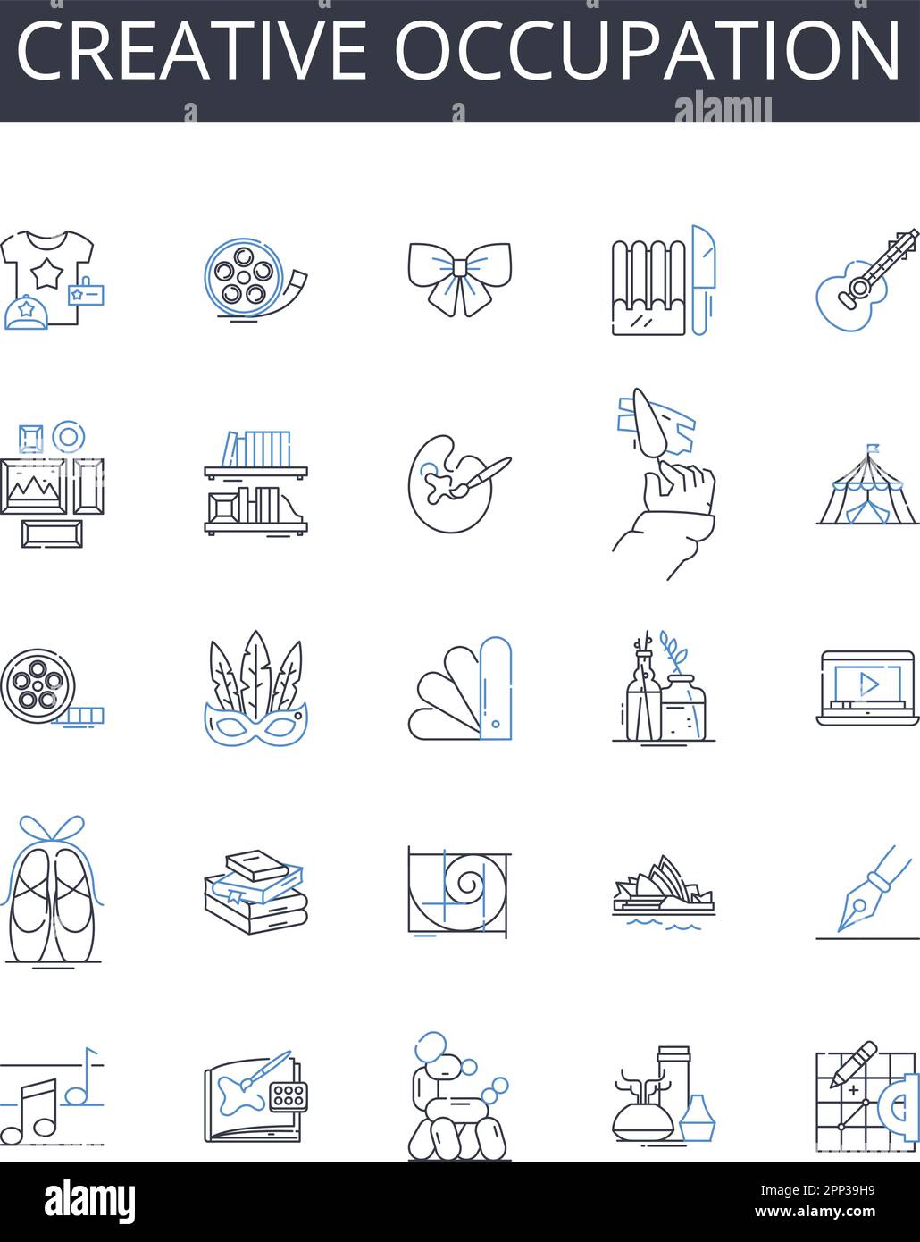 Creative occupation line icons collection. Artistic career, Innovative ...