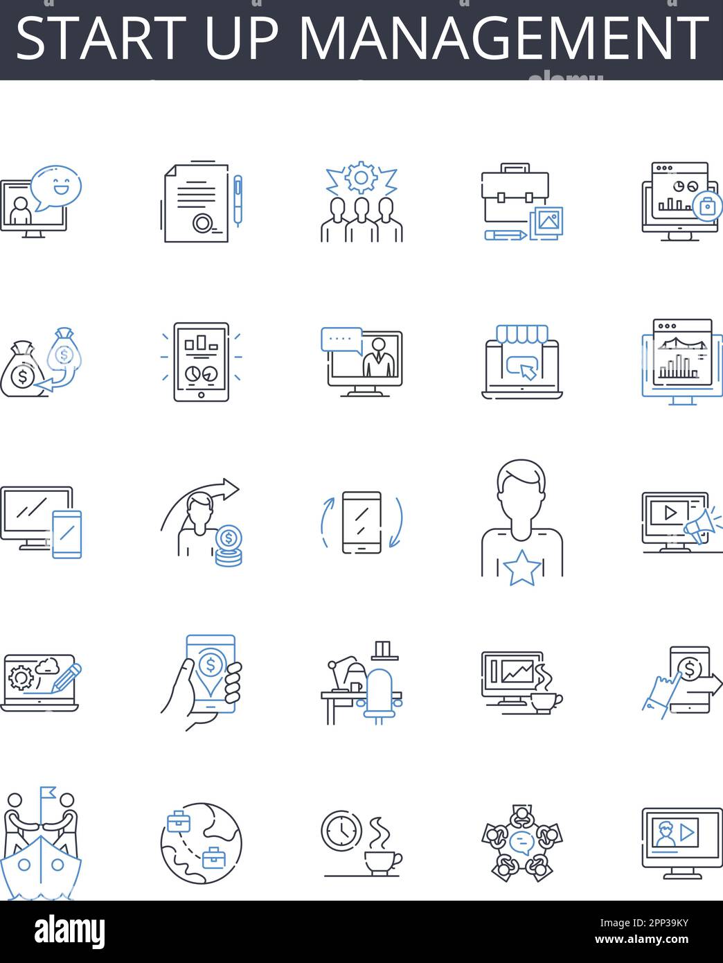 Start up management line icons collection. Business leadership ...