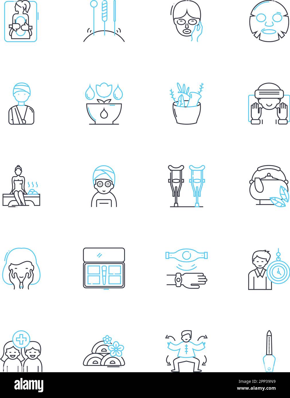 Fitness center linear icons set. Gym, Strength, Cardio, Equipment, Group, Training, Health line ...