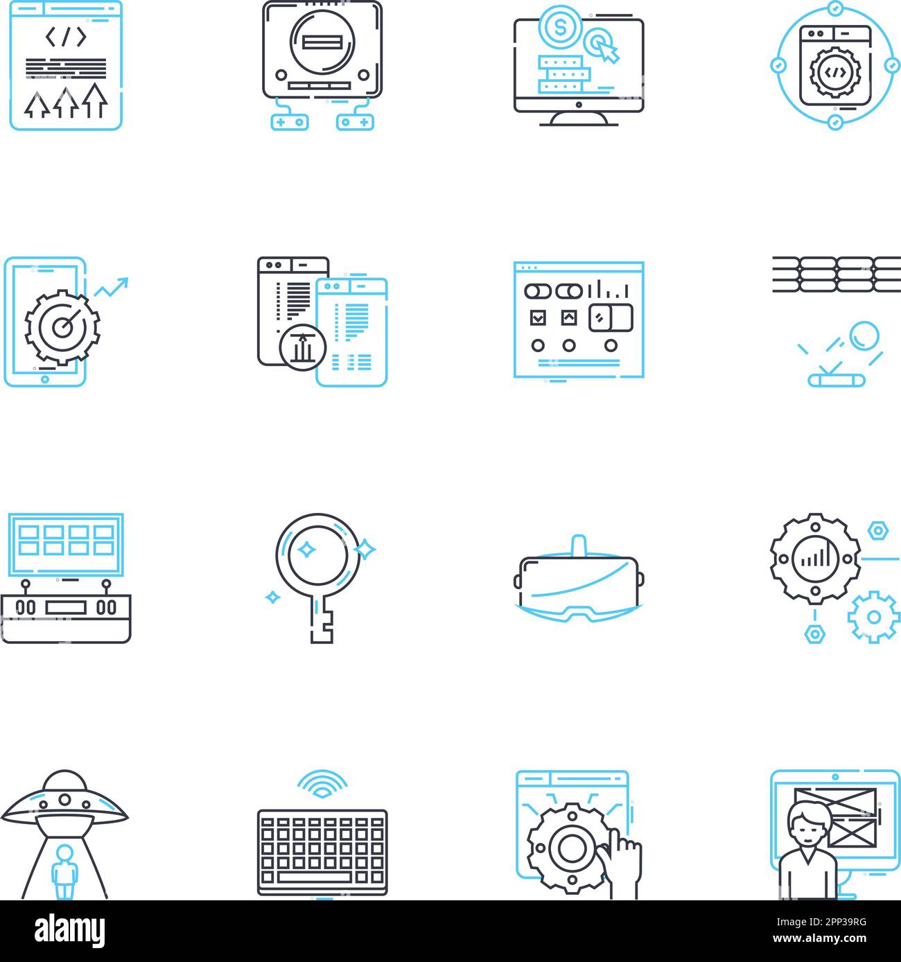 Gaming websites linear icons set. Virtual, Online, Adventure, Action ...