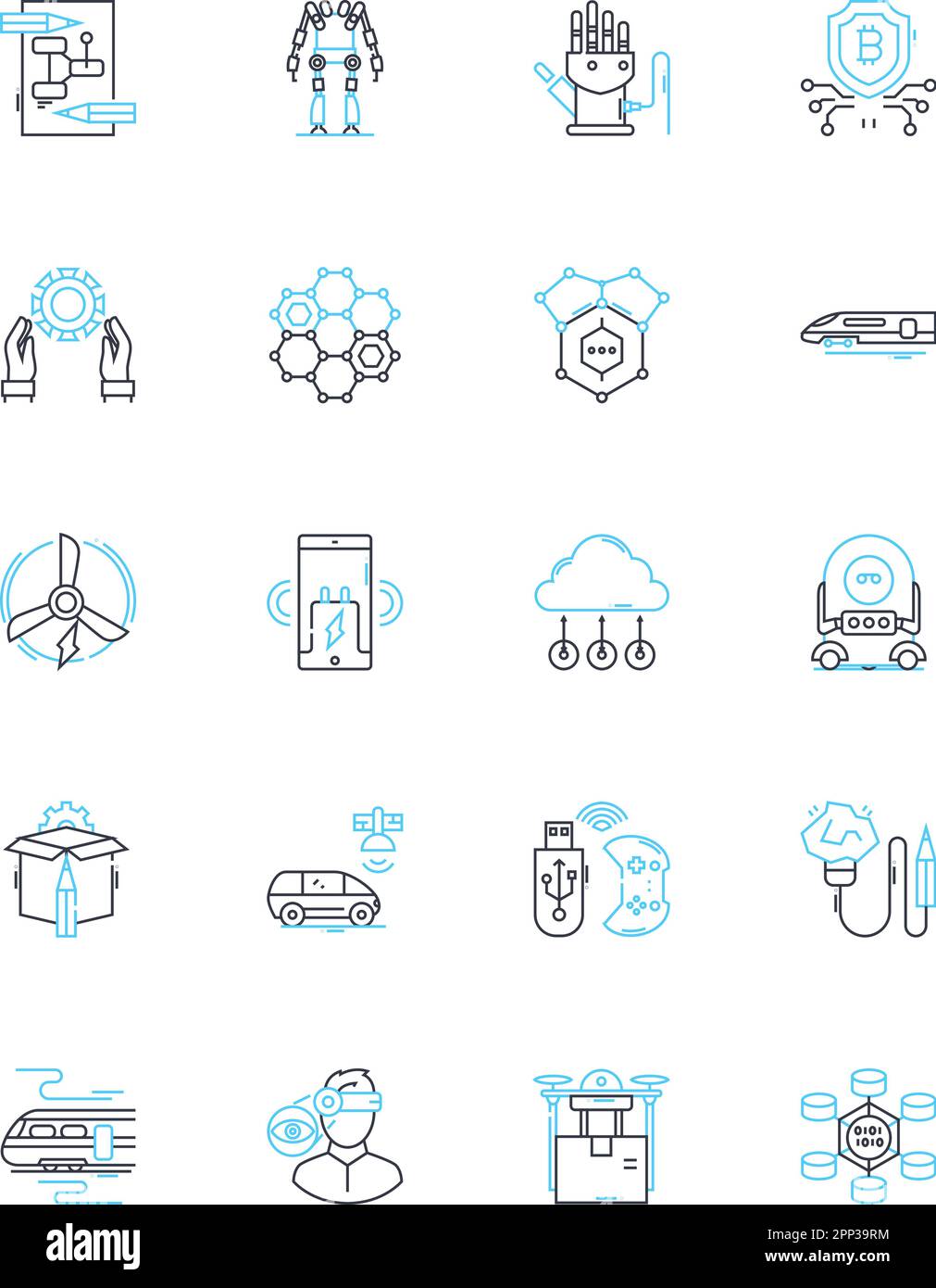 Modern Industry Linear Icons Set Automation Efficiency Innovation