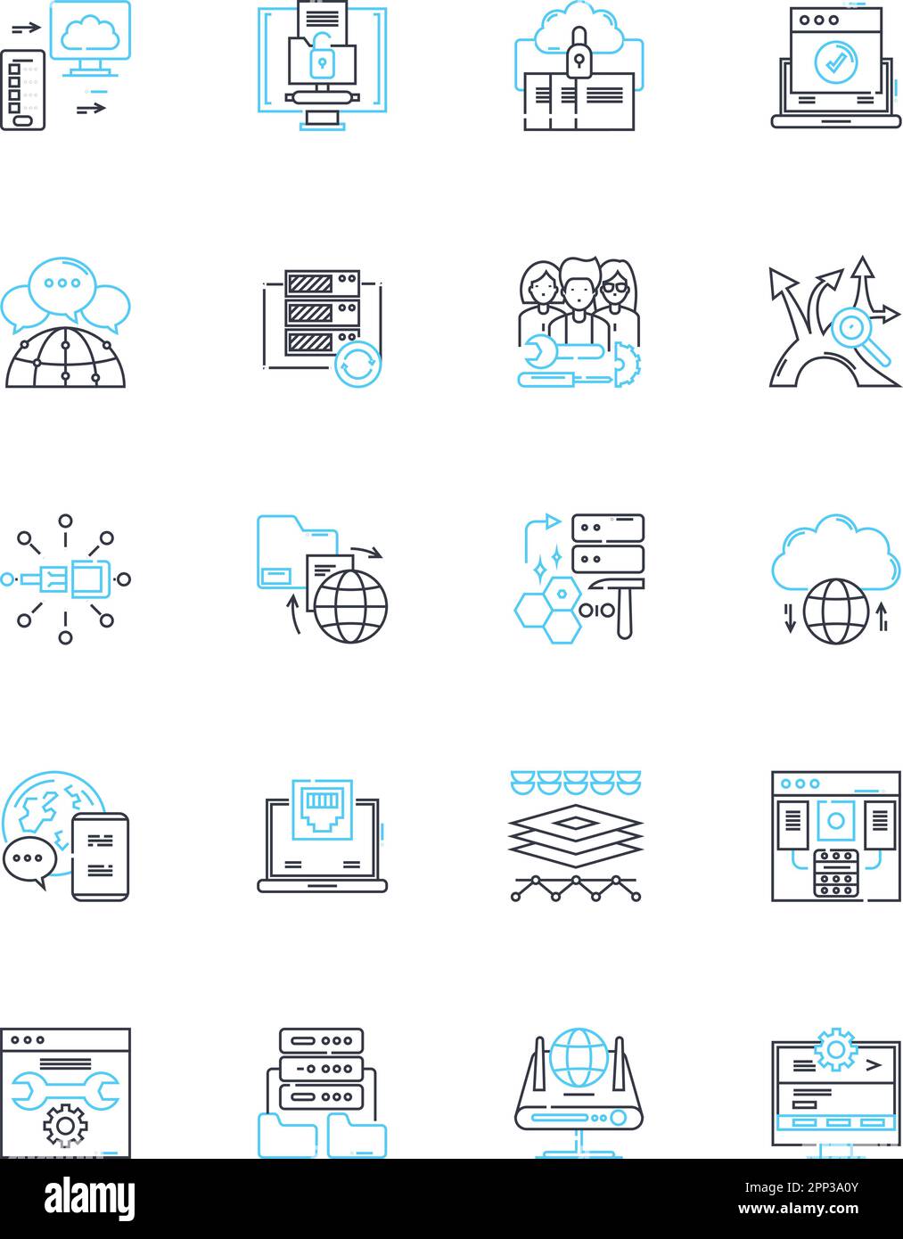 Data Backup Linear Icons Set Recovery Restore Archive Protect Disaster Off Site Cloud