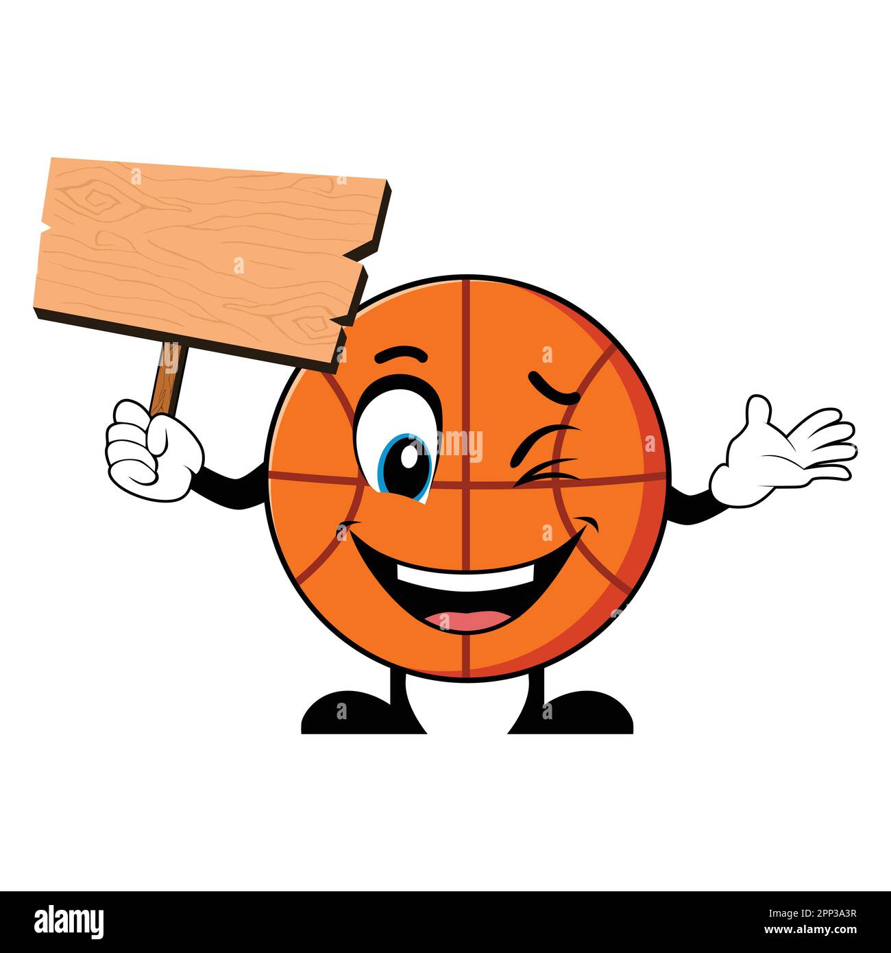 Basketball Mascot Cartoon Holding Up A Blank Wood Sign. Mascot ...
