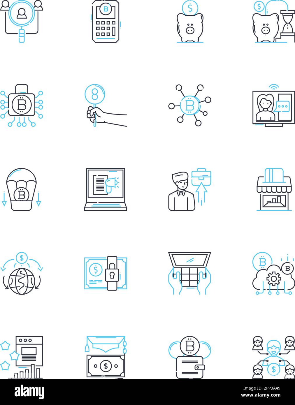 Cloud services linear icons set. Cloud, Storage, SaaS, PaaS, IaaS, Virtualization, Security line ...