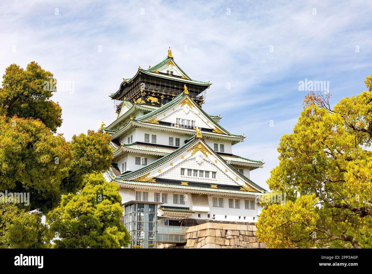 Osaka Castle April 2023, Osaka castle main keep tower on the grounds of ...