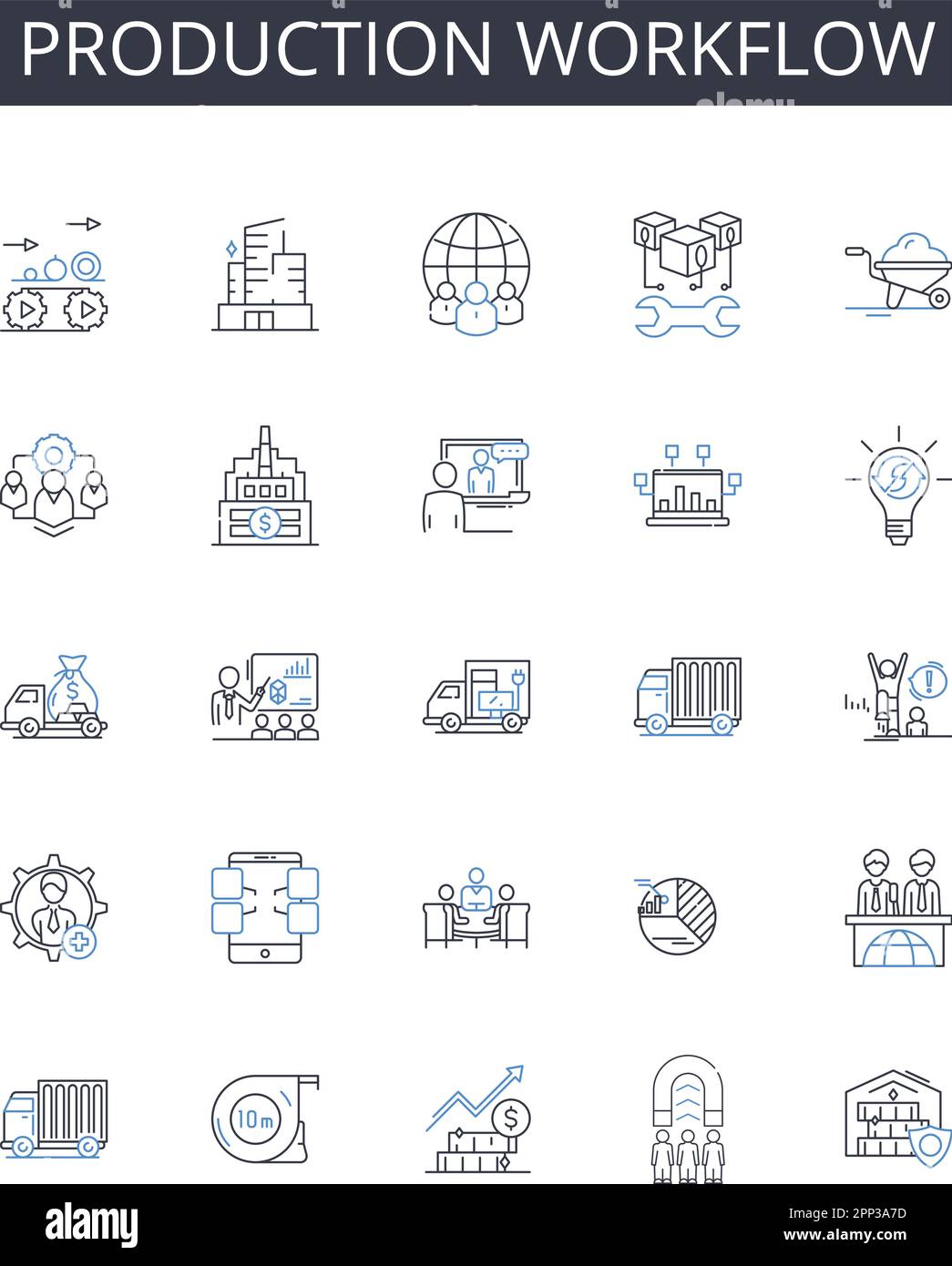 Production Workflow Line Icons Collection Exports Imports Tariffs