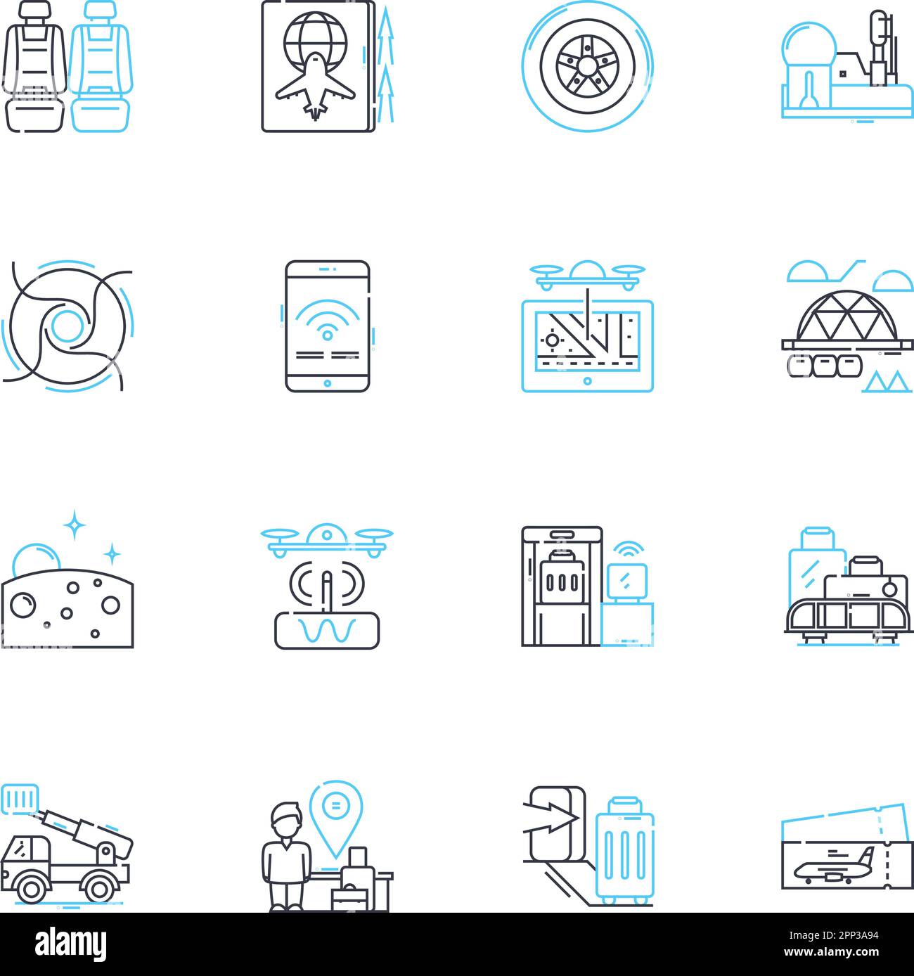 Flying linear icons set. Soaring, Gliding, Ascending, Descending ...