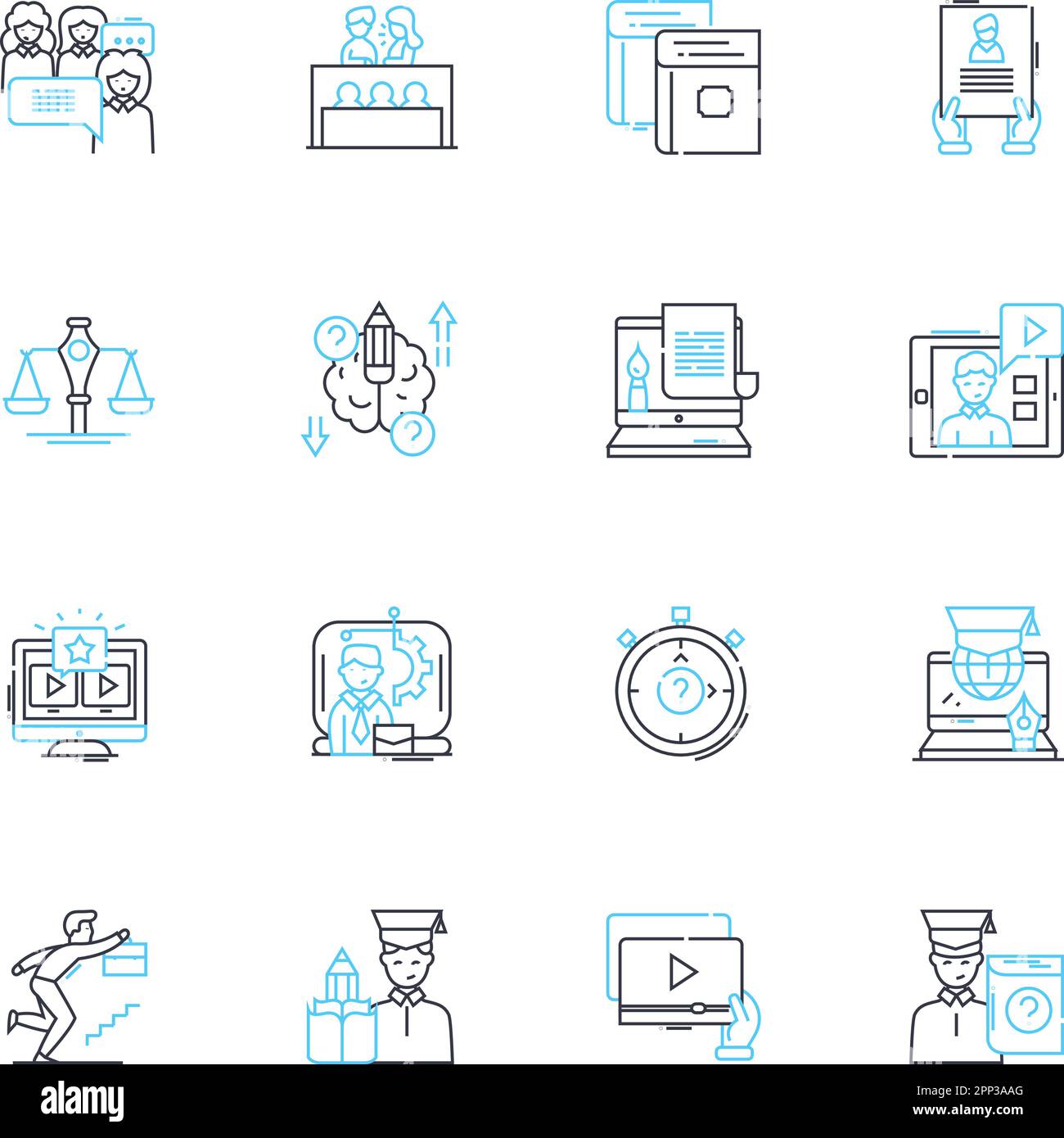 Electronic learning linear icons set. E-learning, Digital, Online, Virtual, Remote, Technology ...