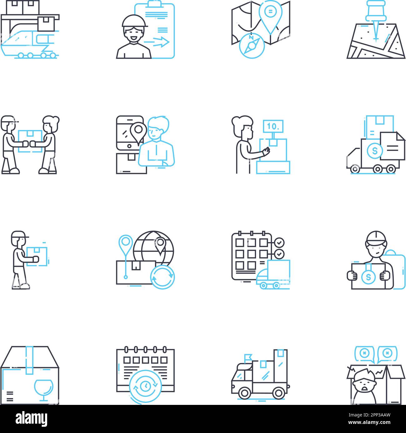 Courier business linear icons set. Delivery, Logistics, Transportation, Shipping, Parcel ...