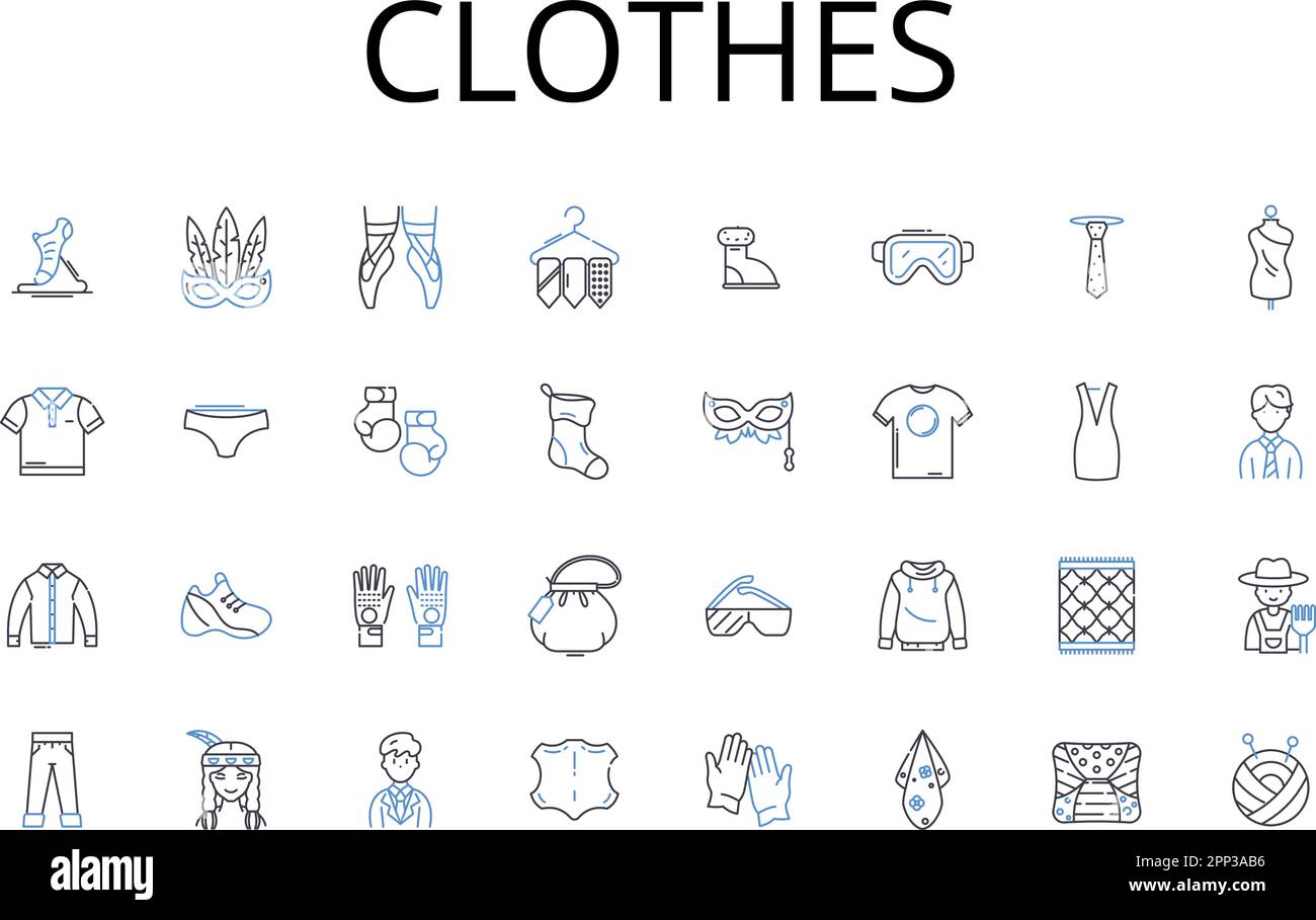Clothes line icons collection. Attire, Garments, Apparel, Raiment ...