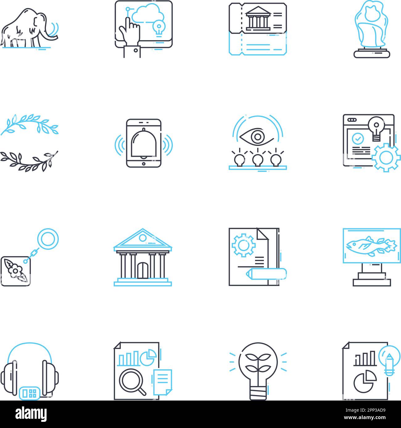 Exhibit linear icons set. Display, Showcase, Presentation, Exhibition ...