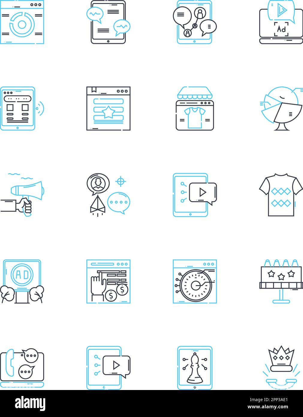 Web advertising linear icons set. Banner, Clickbait, Conversion, CPM ...