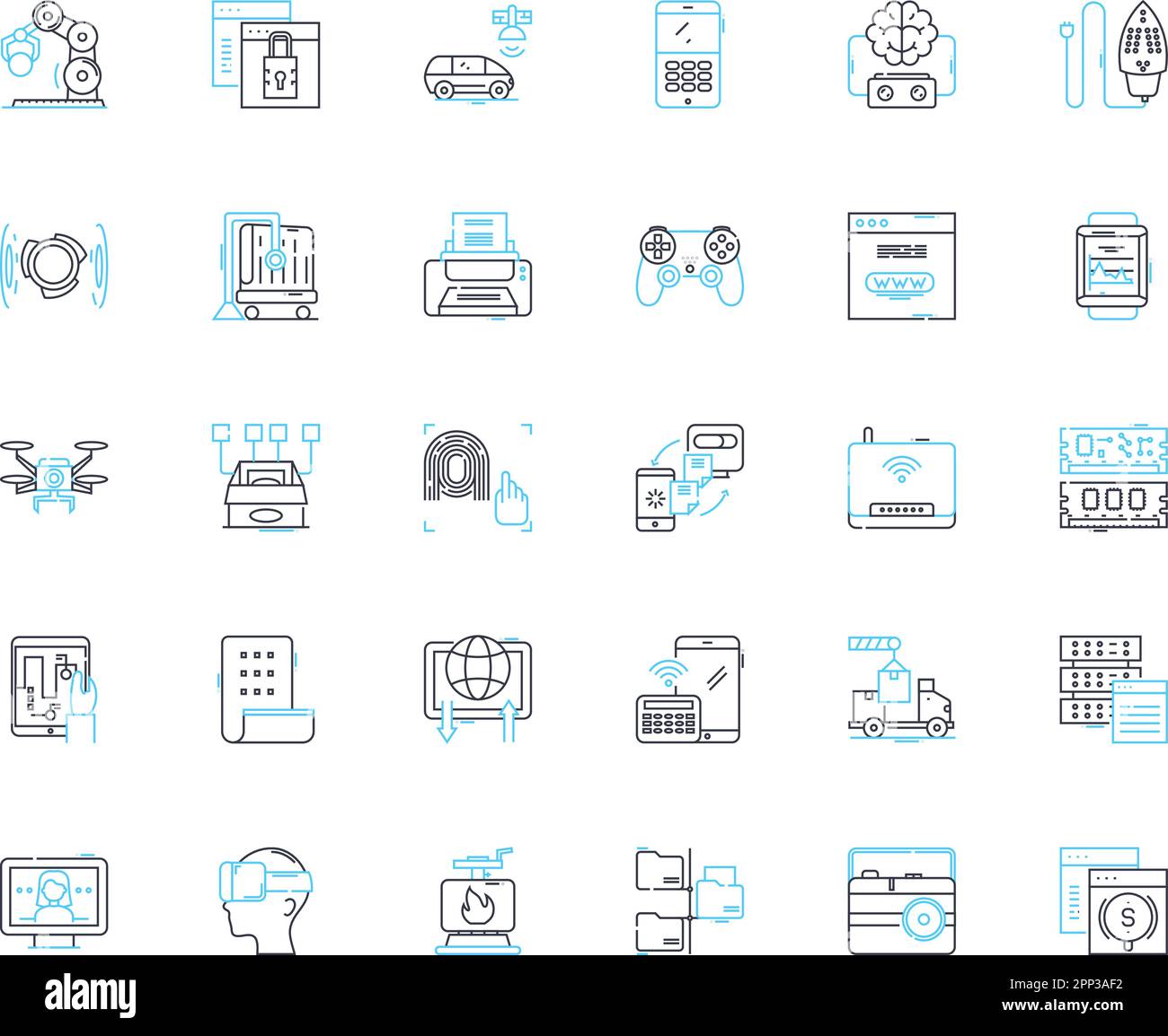 Technological apparatus linear icons set. Smartph, Tablet, Laptop ...