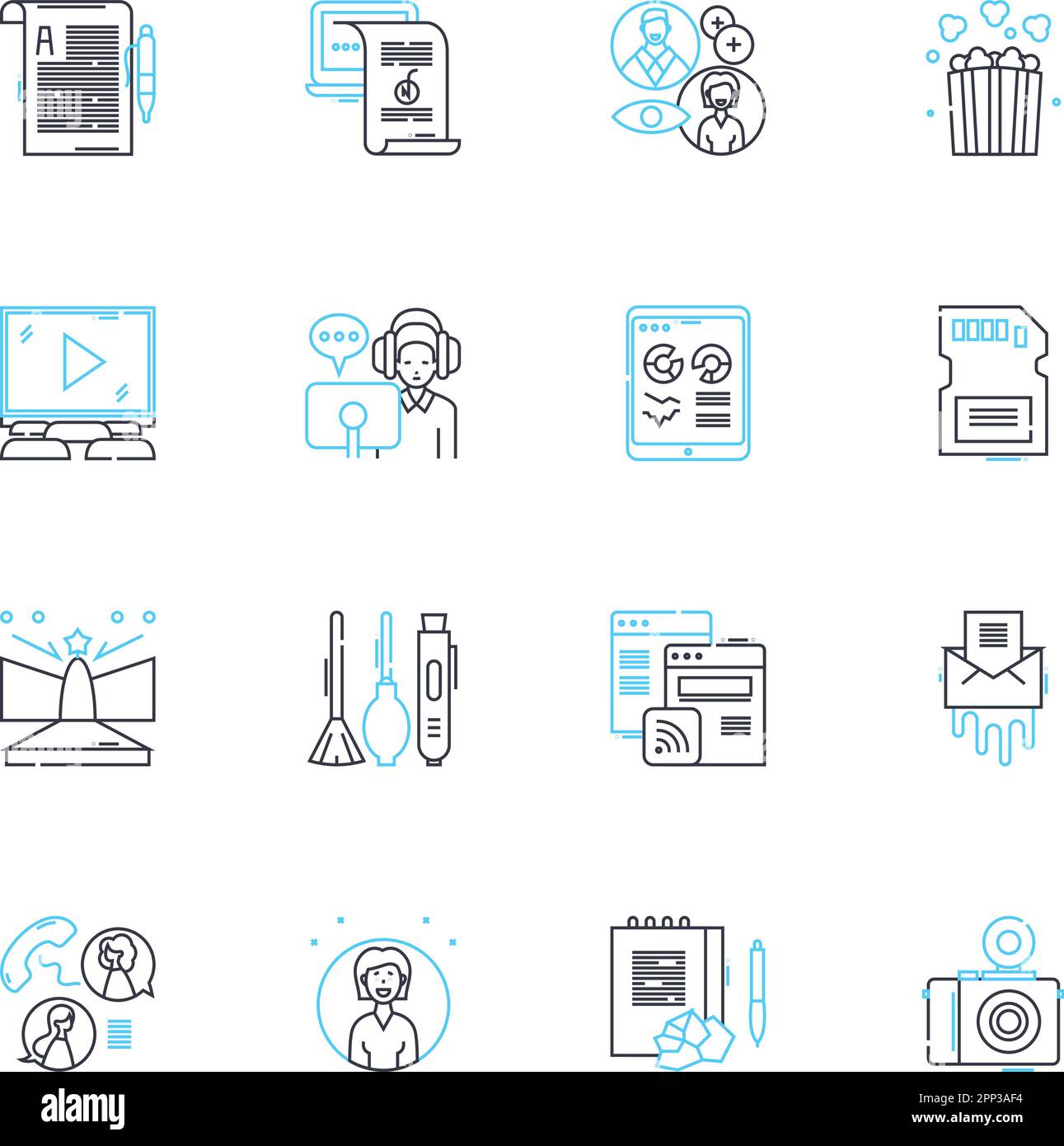 Film linear icons set. Cinema, Director, Comedy, Drama, Action, Romance ...