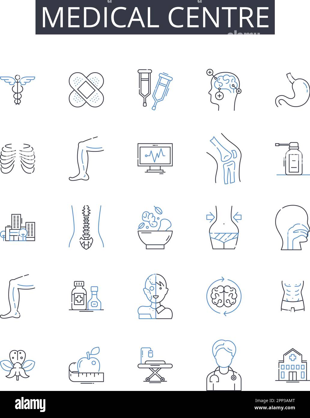 Medical centre line icons collection. Hospital, Clinic, Health center ...