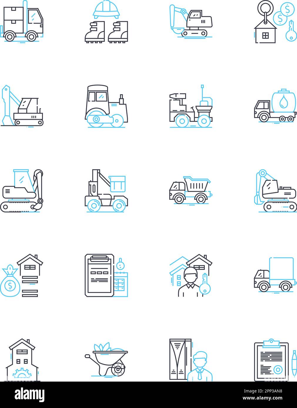 Construction crew linear icons set. Builders, Carpenters, Contractors ...