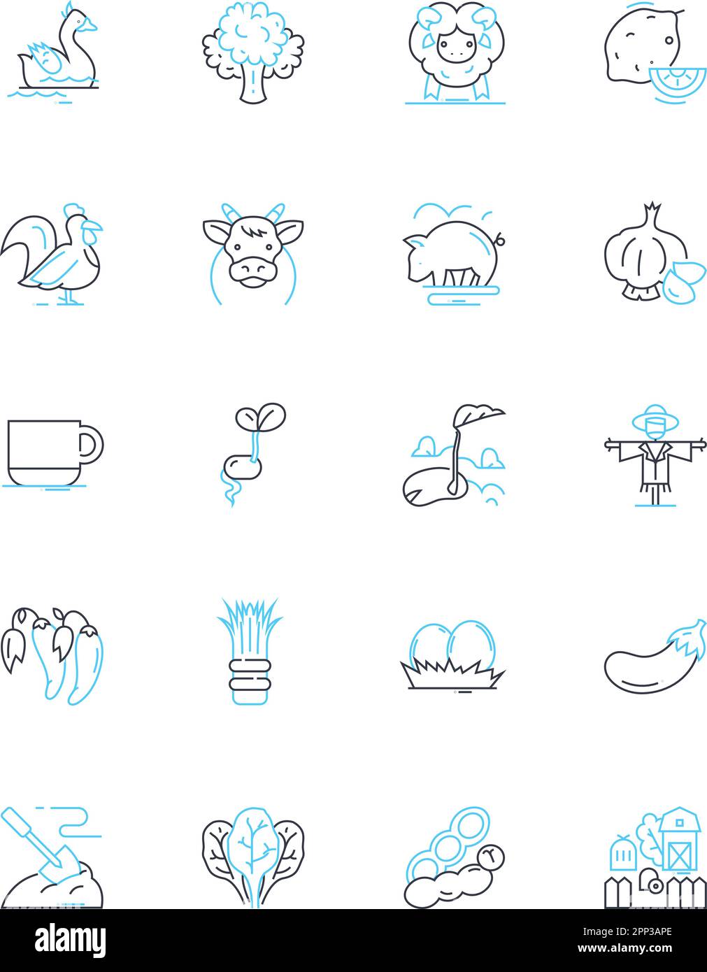 Livestock market linear icons set. Cattle, Pigs, Goats, Sheep, Horses ...