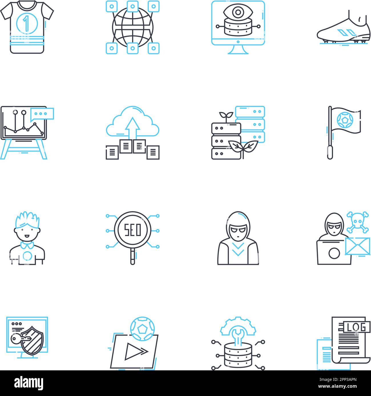 Information Processing Linear Icons Set Computation Data Algorithm Analytics Encoding File