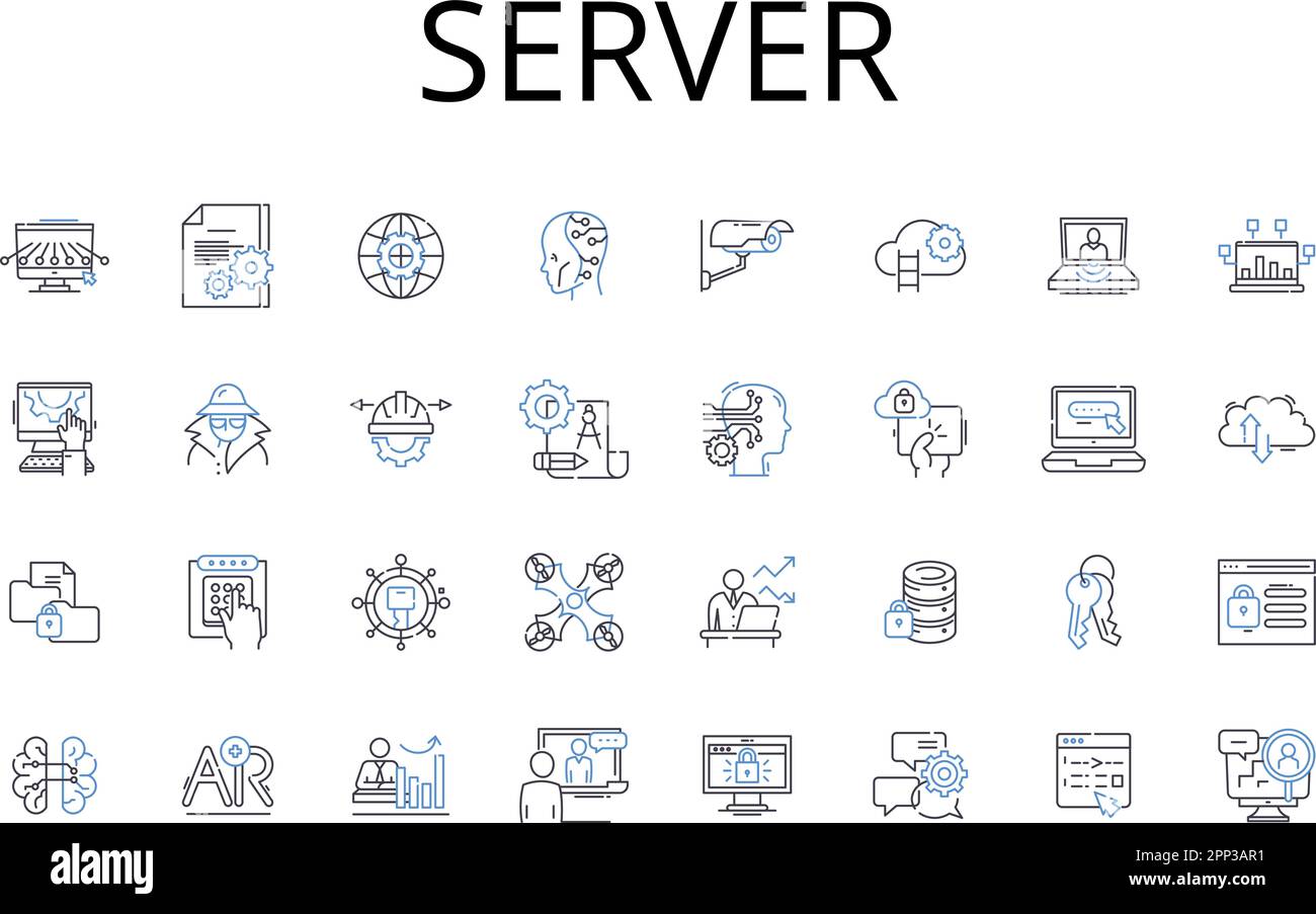 Server Line Icons Collection Host Node Machine Platform Computer System Nerk Vector And