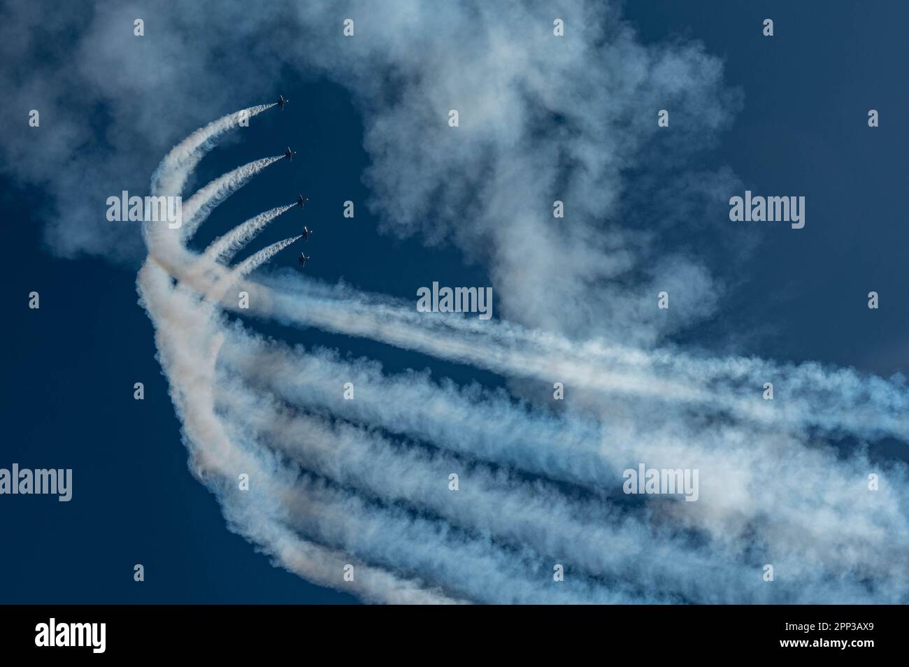 The U.S. Navy U.S. Navy Blue Angels perform a line-abreast loop during ...