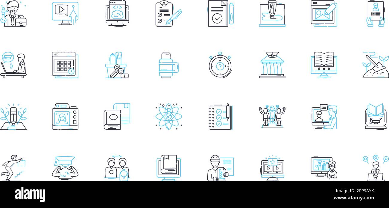 Instructional factors linear icons set. Engagement, Motivation, Curriculum, Assessment, Learning ...
