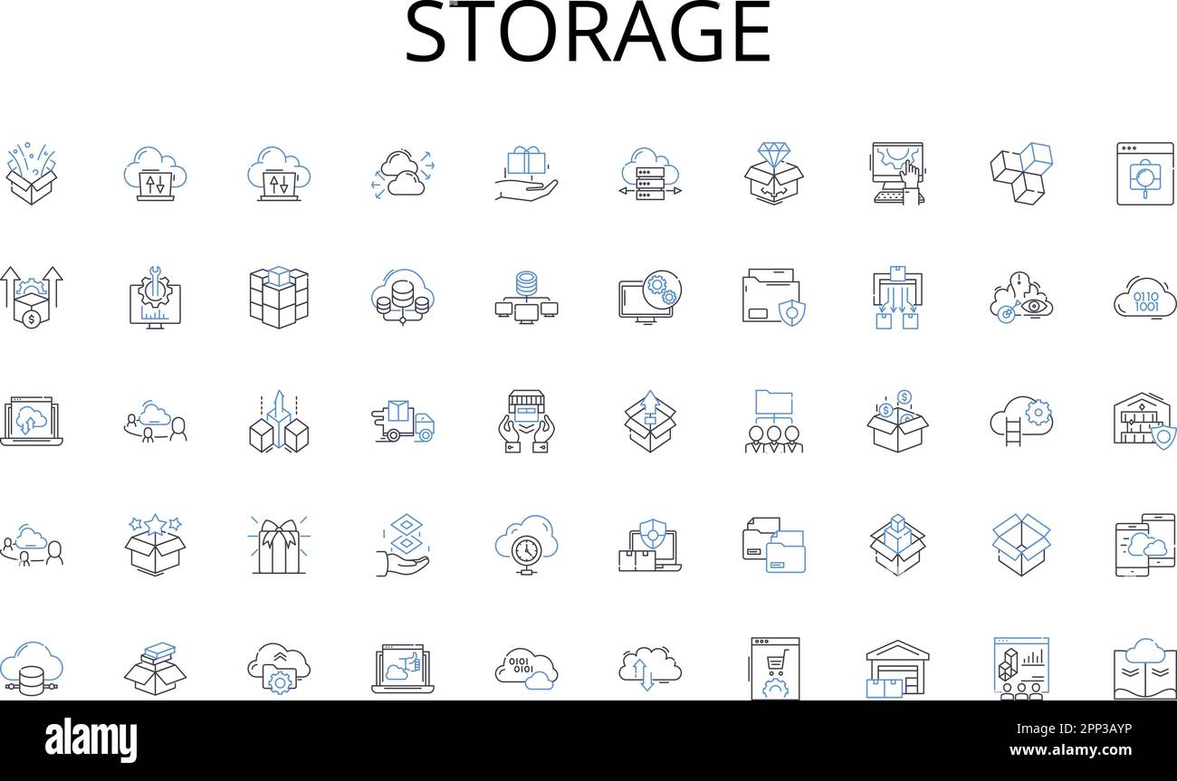 Storage line icons collection. Serene, Happy, Calm, Joyful, Satisfied, Grateful, Fulfilled ...