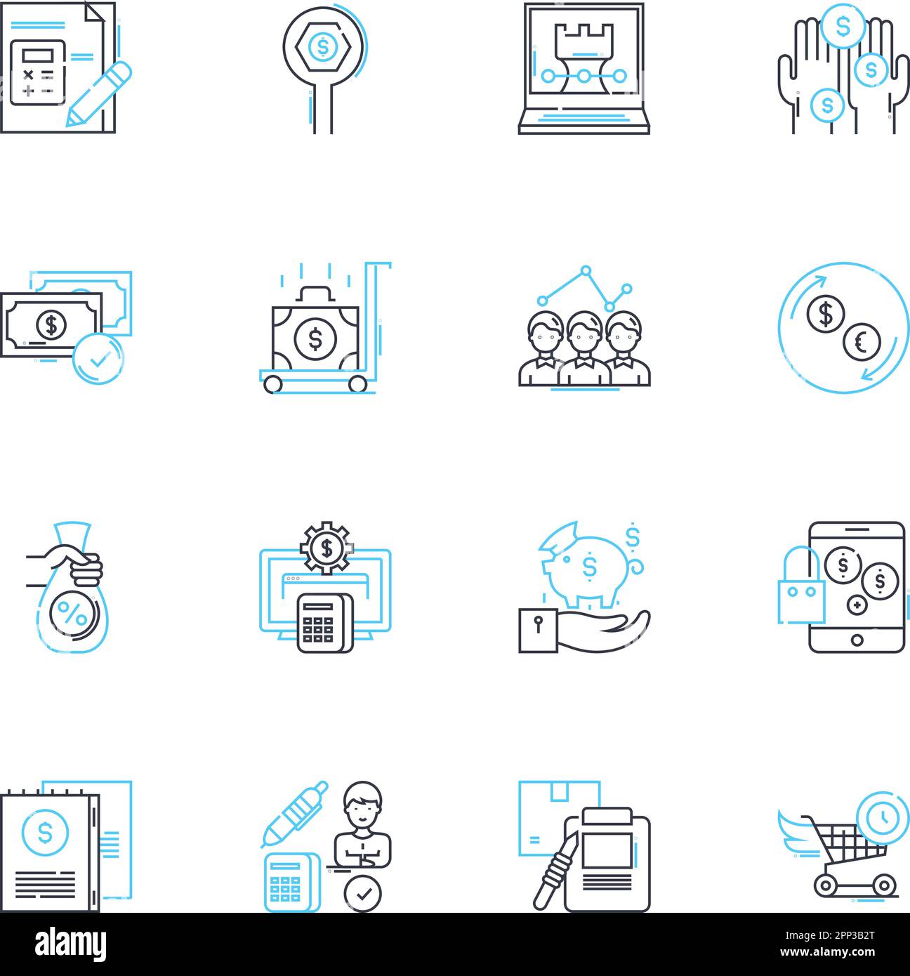 Financial study linear icons set. Analysis, Investment, Budgeting, Planning, Forecasting ...