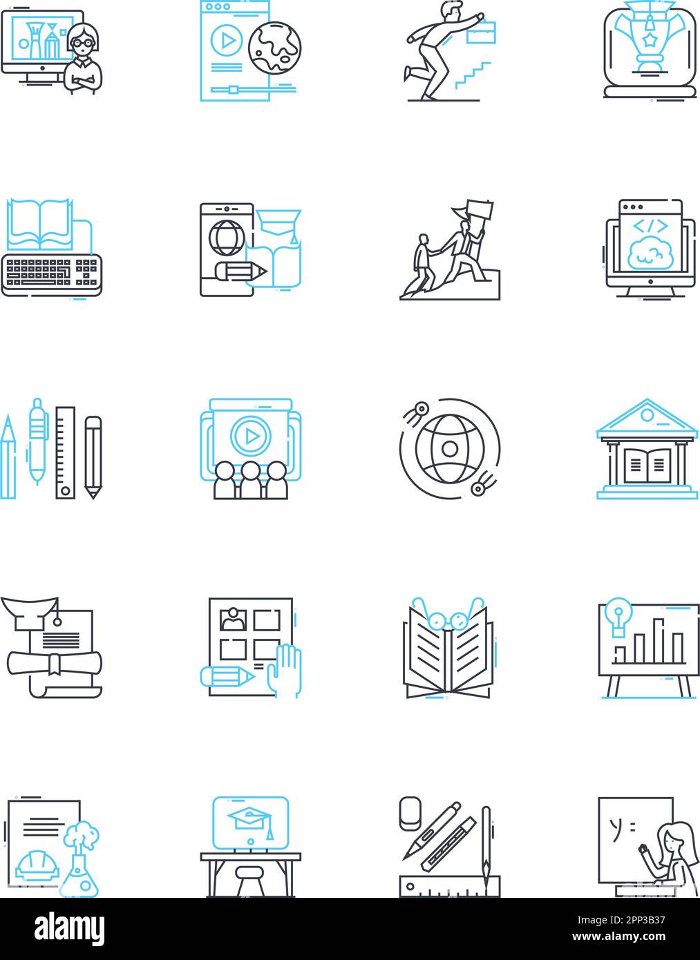 Distance learning linear icons set. Online, Virtual, Remote, E-learning ...