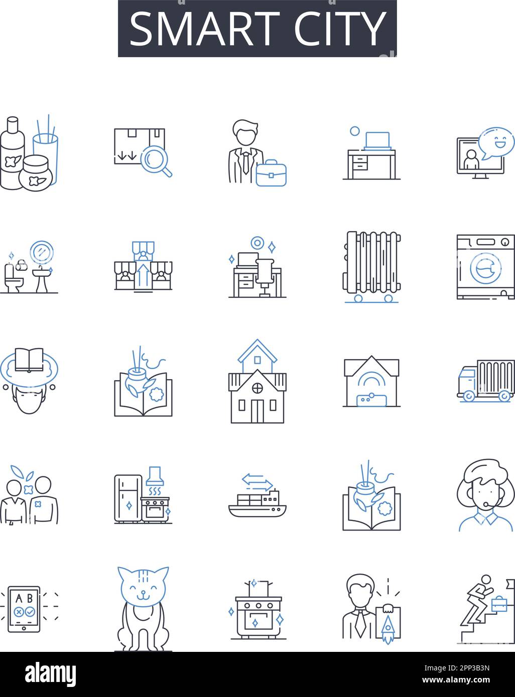 Smart city line icons collection. Intelligent home, Efficient workforce ...