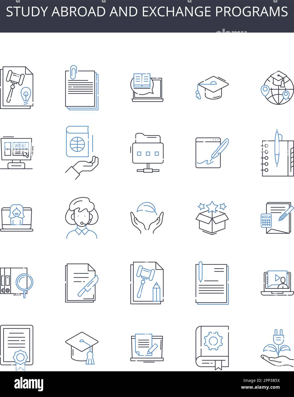 Study abroad and exchange programs line icons collection. Recruitment ...