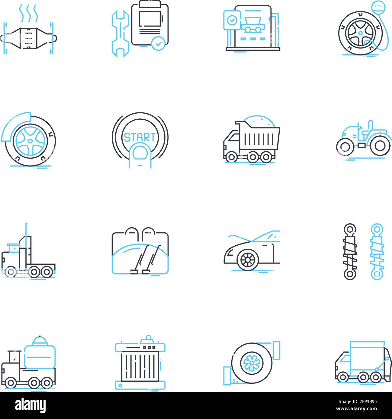 Truck care linear icons set. Maintenance, Oil, Filters, Tires, Brakes ...