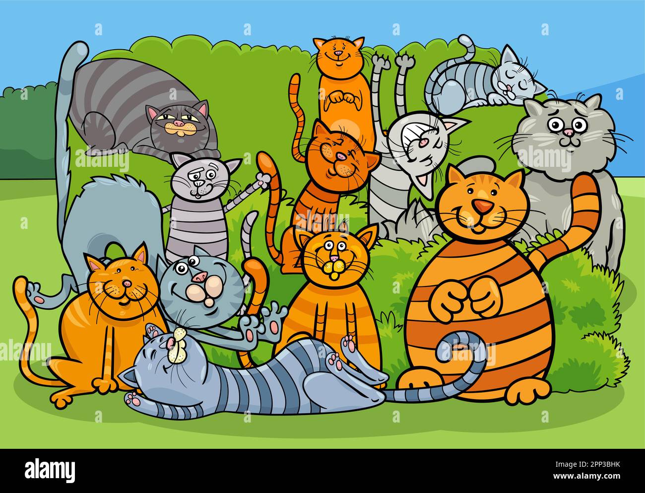 Cartoon illustration of cats and kittens animal comic characters group ...