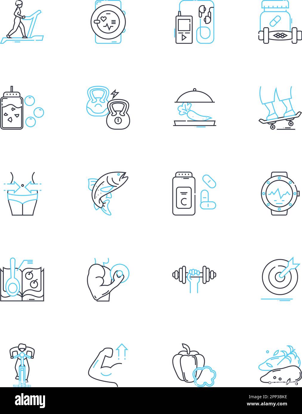 Nutrition linear icons set. Vitamins, Minerals, Protein, Carbohydrates ...