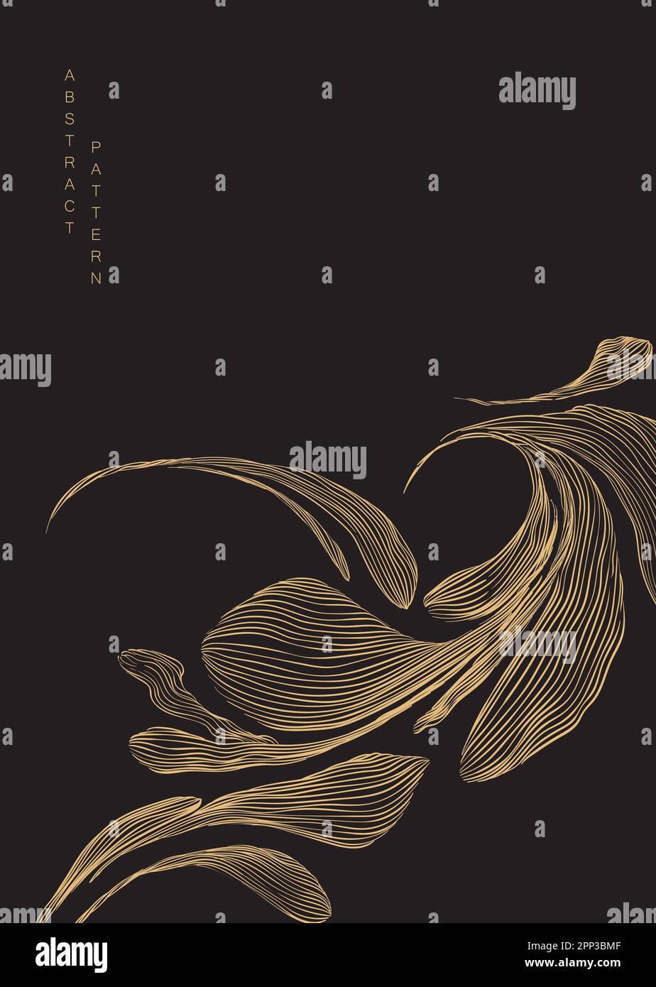 Abstract art black background with hand drawn line texture vector. Floral pattern banner design ...