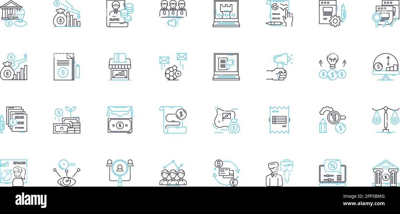 Capital growth linear icons set. Expansion, Upswing, Development, Rise ...