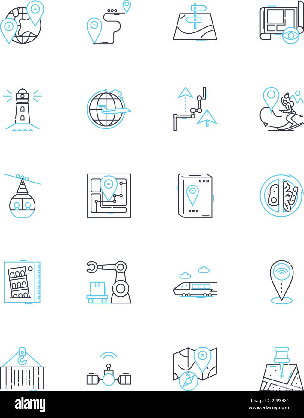 Worldwide transport linear icons set. Logistics, Mobility, Freight ...