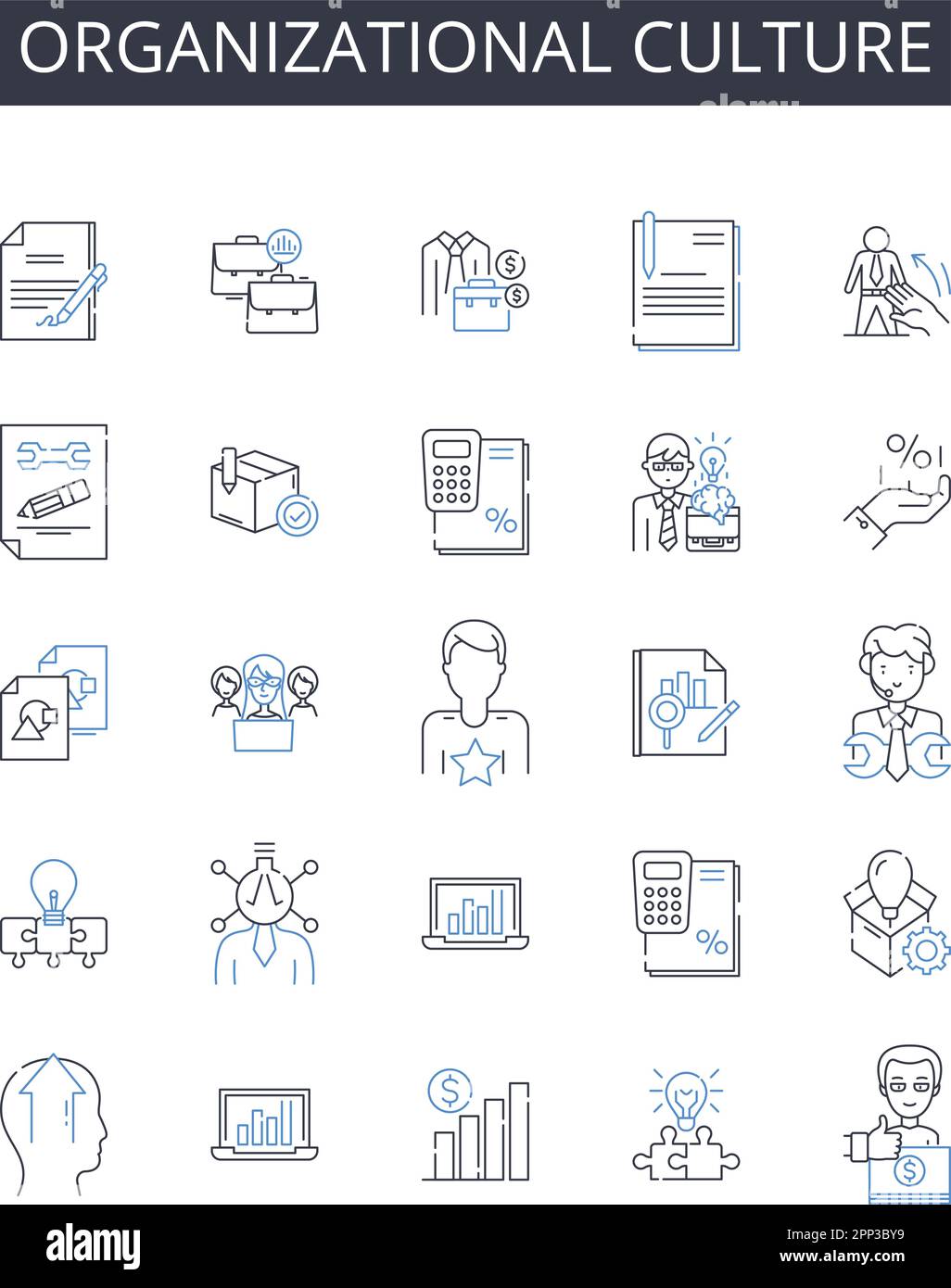 Organizational culture line icons collection. Corporate values ...