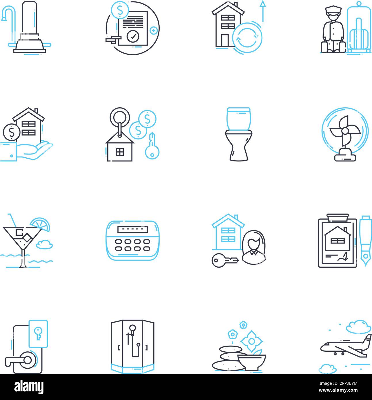 Hospitality sector linear icons set. Accommodation, Service, Tourism ...